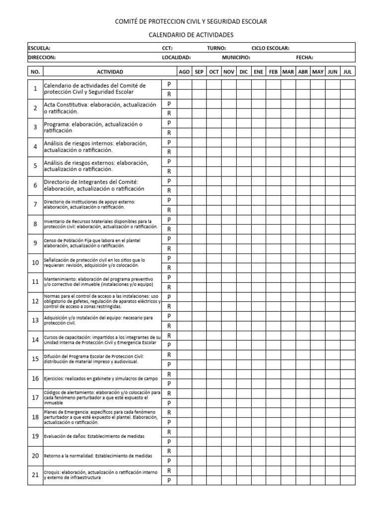 CALENDARIO DE ACTIVIDADES PIPC | PDF | Defensa Civil