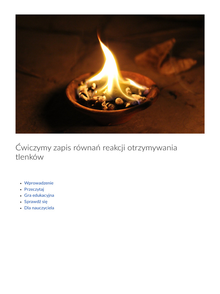 Cwiczymy Zapis Rownan Reakcji Otrzymywania Tlenkow | PDF