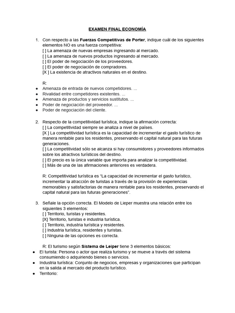 Examen Final Economía | PDF | Turismo | Sustentabilidad