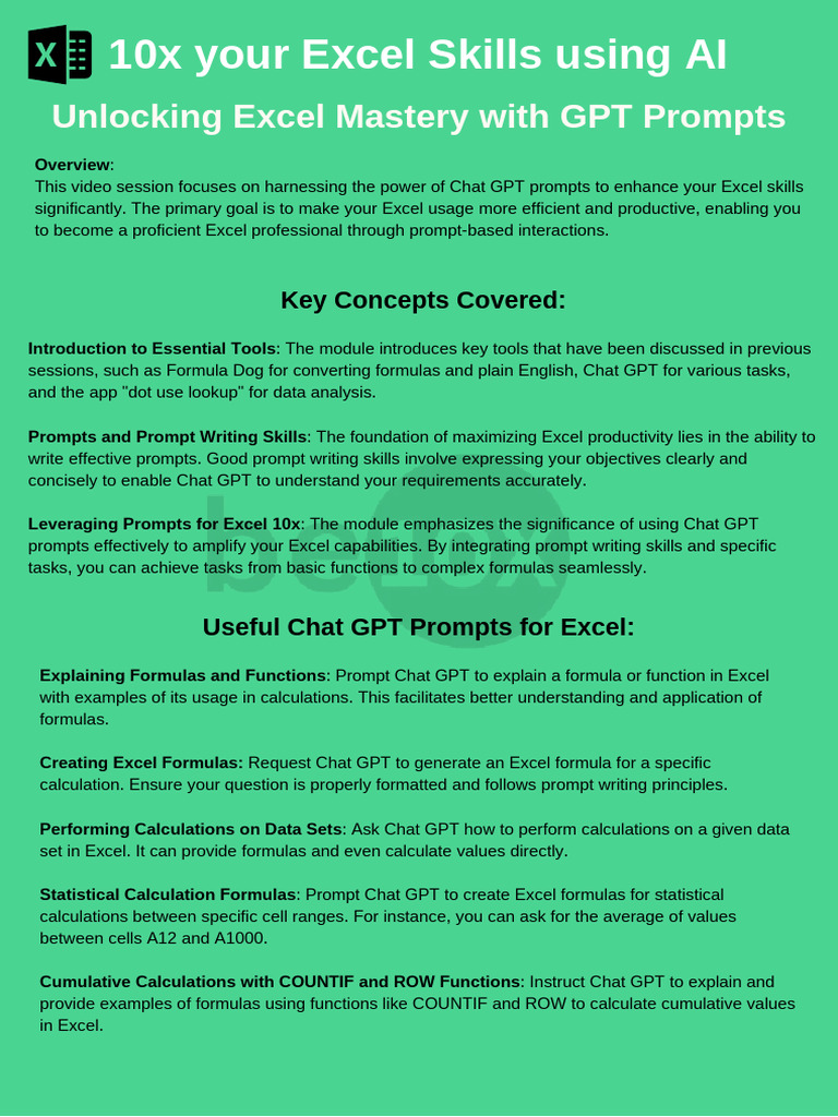 10x Your Excel Skills Using AI Video 2 1 | Download Free PDF | Microsoft Excel | Artificial ...