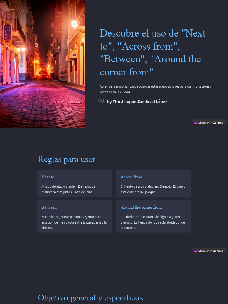 Descubre El Uso de Next To Across From Between Around The Corner From | PDF