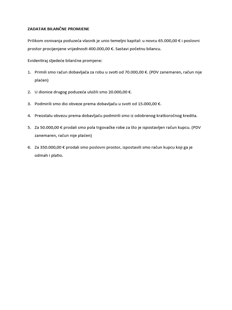 Predavanje 2a - Bil Promjene - Zadatak Za Predavanje | PDF