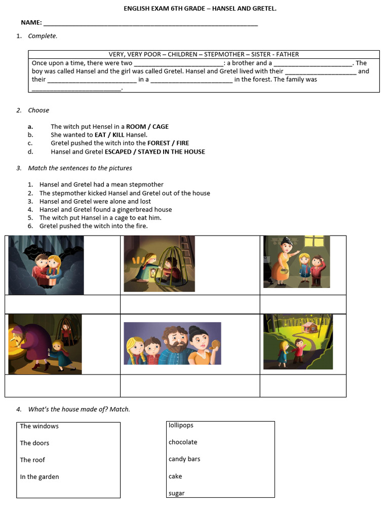 English Exam 6TH Grade. | PDF | Hansel And Gretel | Hansel And Gretel ...