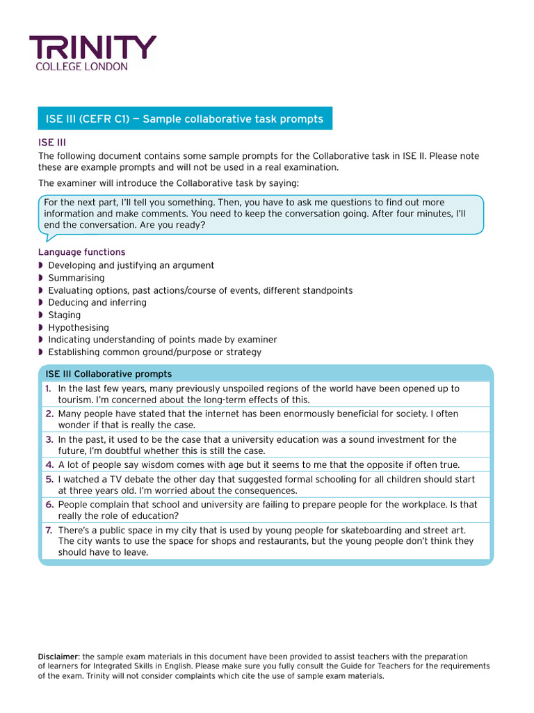 ISE III Collaborative Task Prompts | PDF
