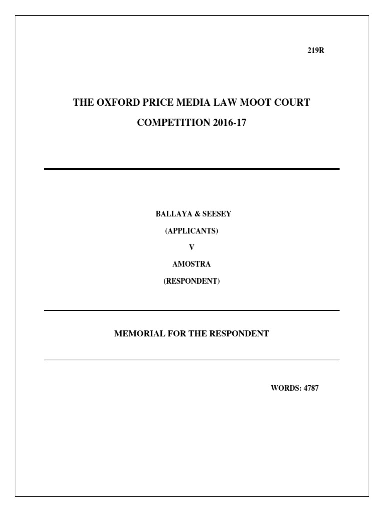 The Oxford Price Media Law Moot Court COMPETITION 2016-17: Memorial For The Respondent | PDF ...