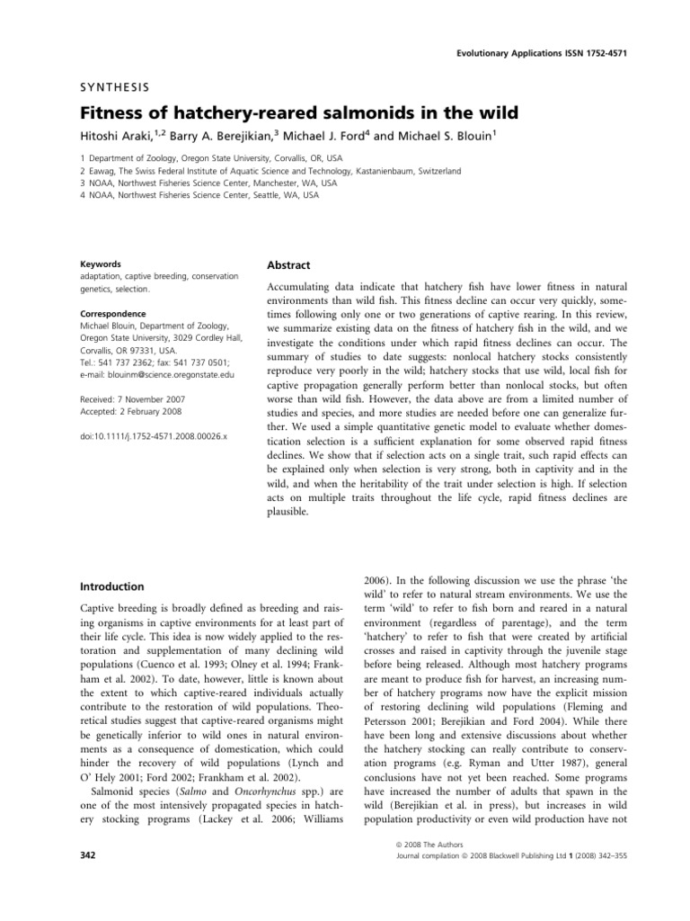 Araki Et Al 2008 Fitness of Hatchery Reared Salmonids | PDF | Natural ... Araki Et Al 2008 Fitness of Hatchery Reared Salmonids | PDF | Natural ...