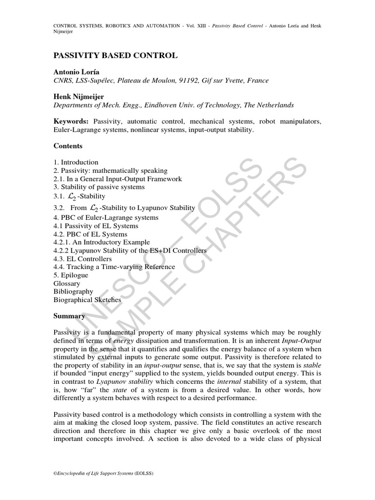Passivity Based Control | PDF | System | Control Theory