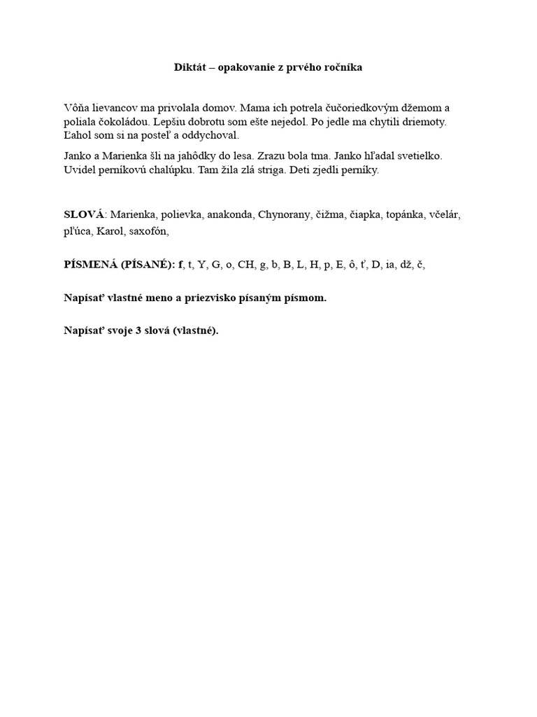 Kontrolný Diktát - Druháci | PDF
