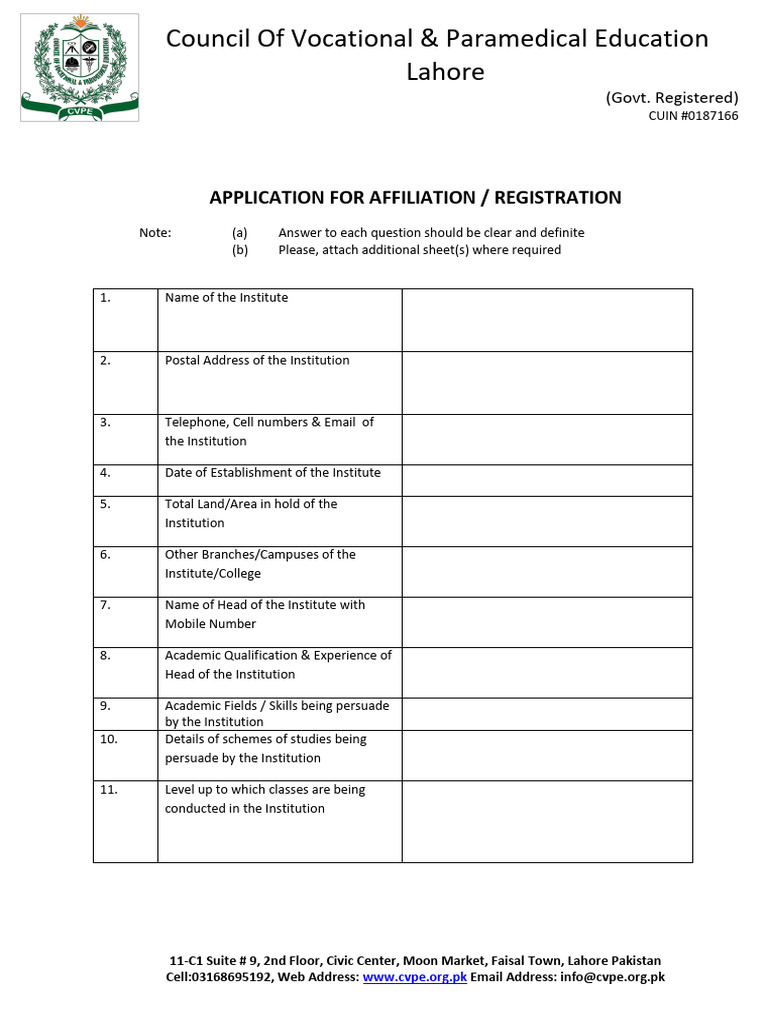 CVPE Affiliation FORM PDF | PDF