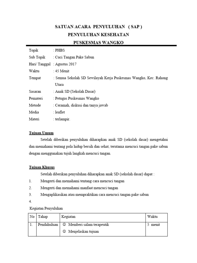 Sap CTPS PHBS Sekolah | PDF | Kesehatan Holistik