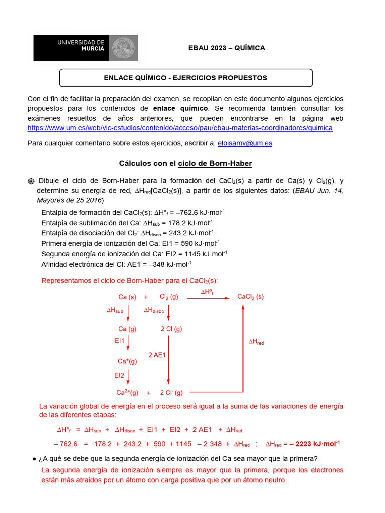 EBAU2023 222 QUÍMICA ENLACE QUÍMICO, Ejercicios Propuestos 2023 | PDF | Fuerza intermolecular ...