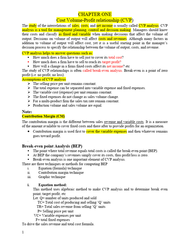 Chapter-1 CVP Analysis Aaa 2013 Batch | PDF | Business Economics ...