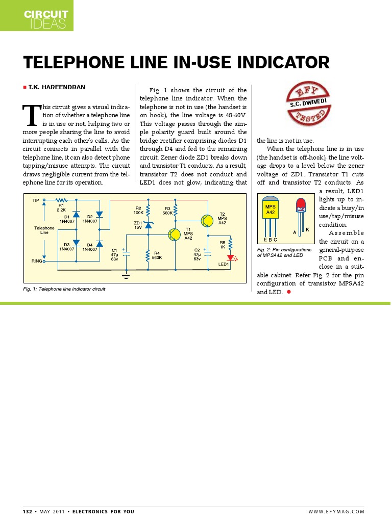 Telephone Line Usage Indicator Circuit | PDF | Science & Mathematics
