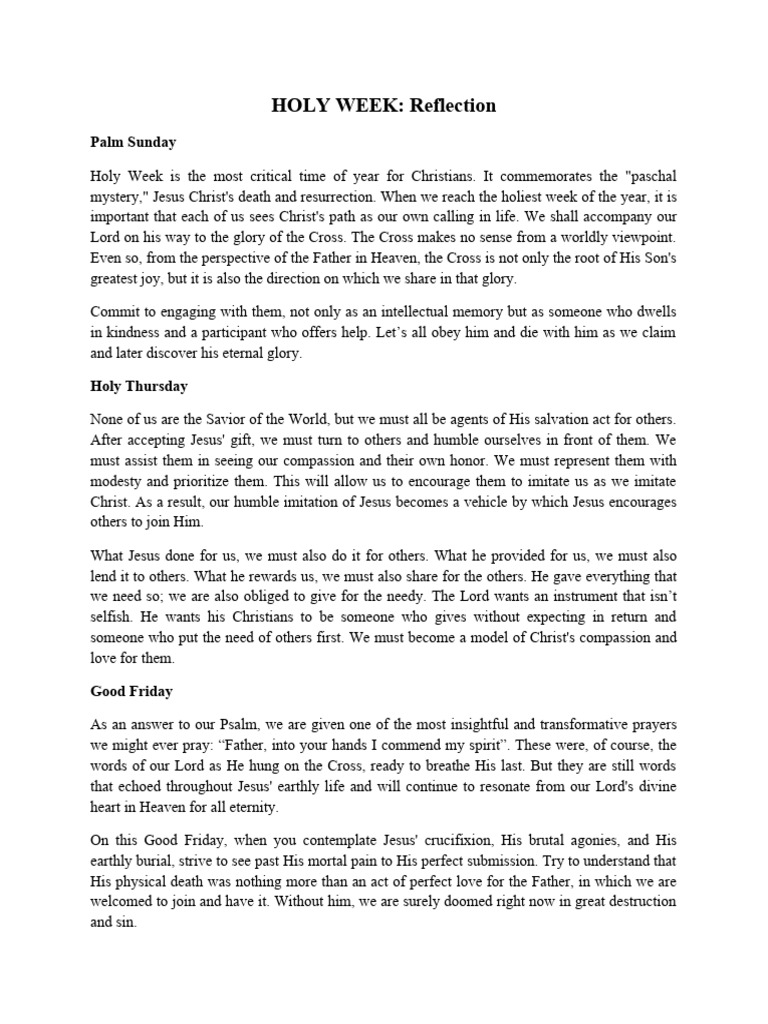 Holy Week Reflection | PDF | Jesus | Resurrection Of Jesus