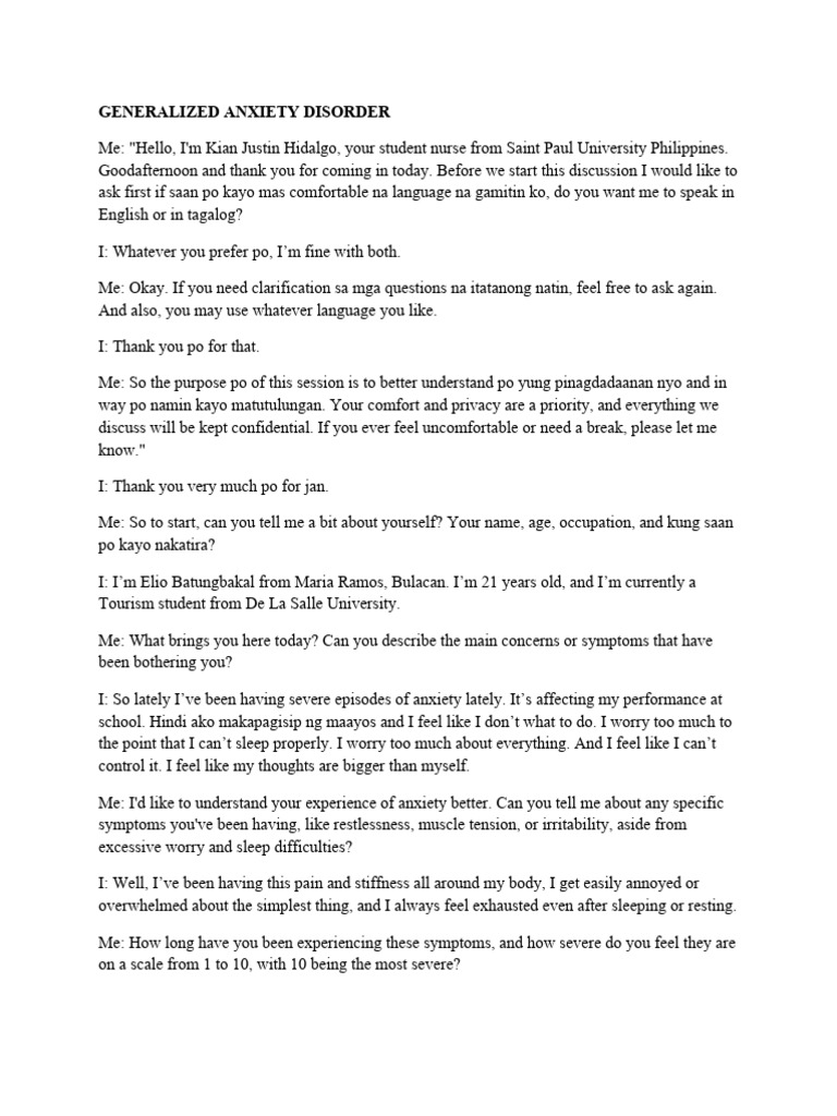 GENERALIZED ANXIETY DISORDER (Script) | PDF | Anxiety | Cognitive ...