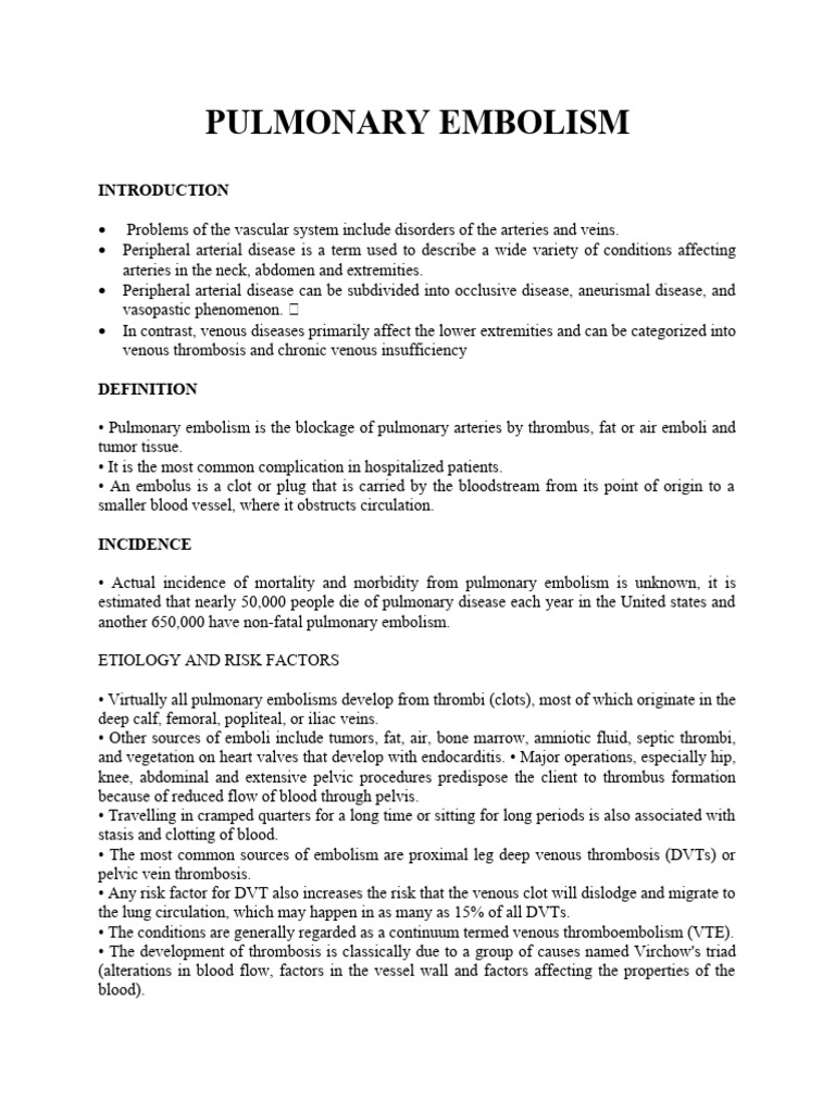 Pulmonary Embolism | Download Free PDF | Vein | Thrombosis