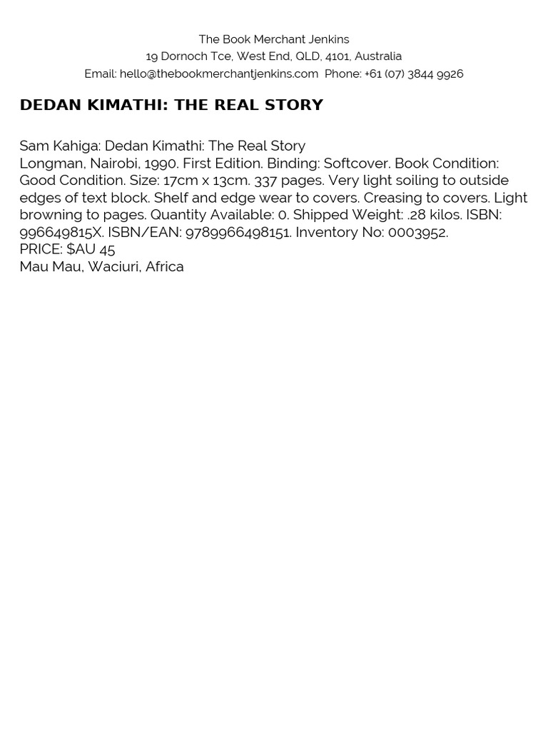 Dedan Kimathi the Real Story | PDF