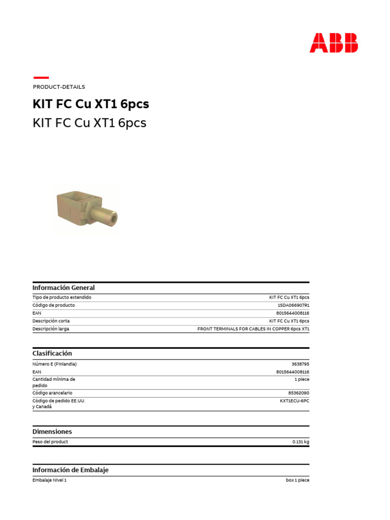 1SDA066907R1 Kit FC Cu xt1 6pcs | PDF
