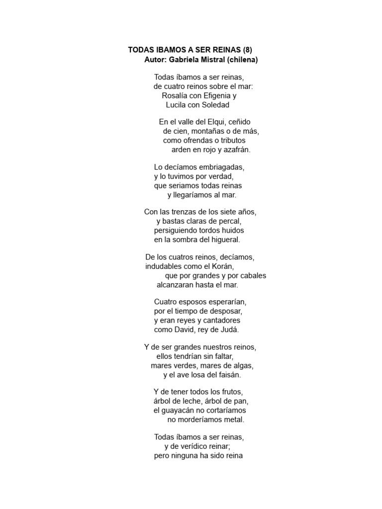 TODAS IBAMOS A SER REINAS poema | PDF