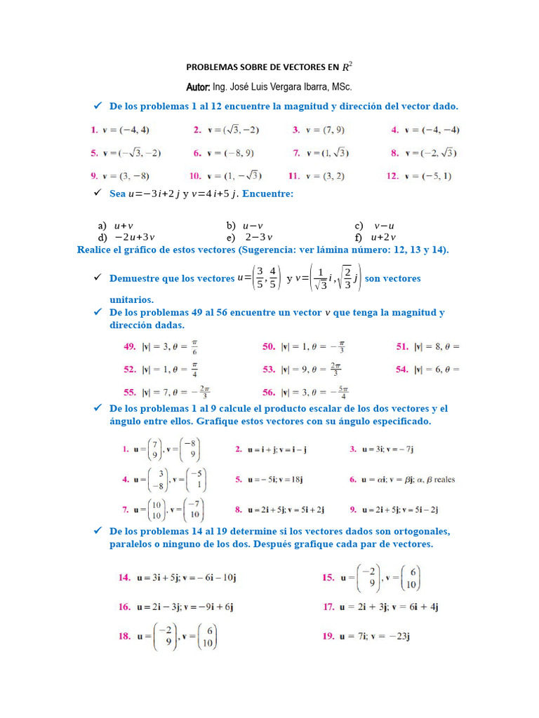 Problemas Sobre de Vectores en R2 | PDF | Vector Euclidiano | Matemáticas