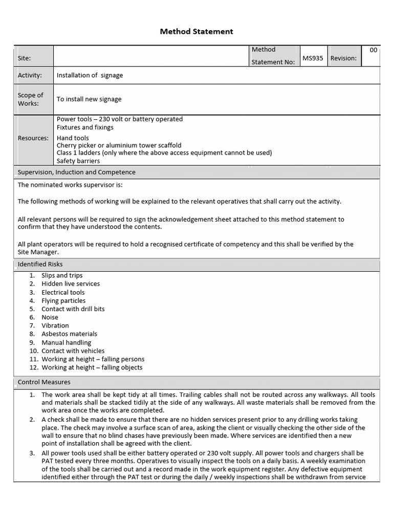 Method-Statement Signage | PDF | Safety | Scaffolding