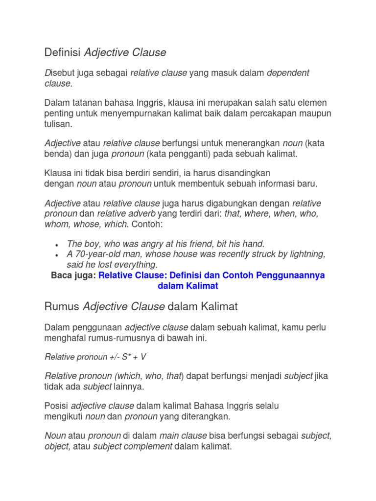 Definisi Adjective Clause | PDF