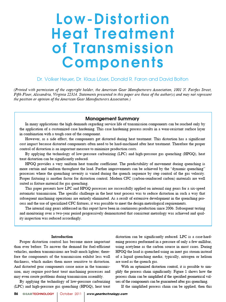 Low-Distortion Heat Treatment of Transmission Components | PDF | Gases ...