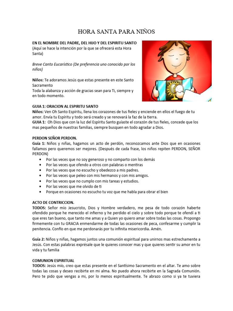 HORA SANTA PARA NIÑOS | PDF | eucaristía | Adoración Cristiana Y Liturgia