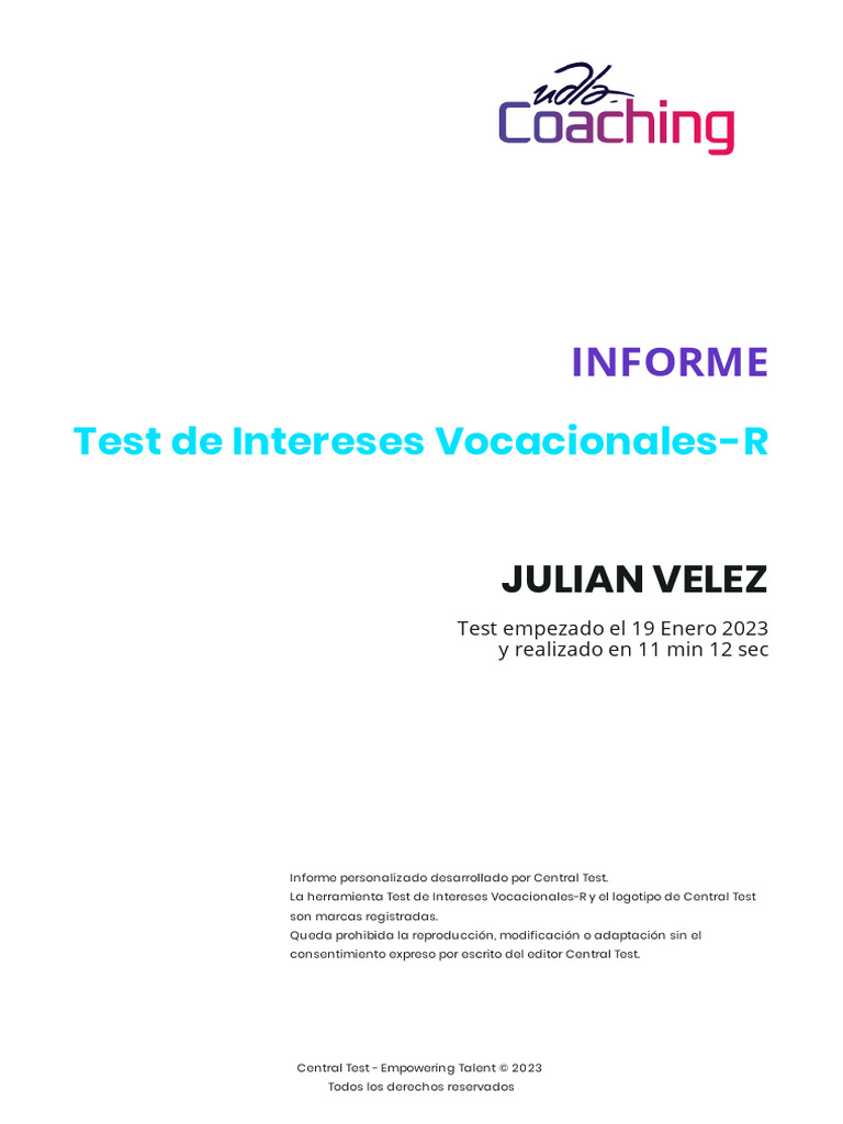 JULIAN VELEZ - Test de Intereses Vocacionales-R - 2023-01-19 | PDF ...