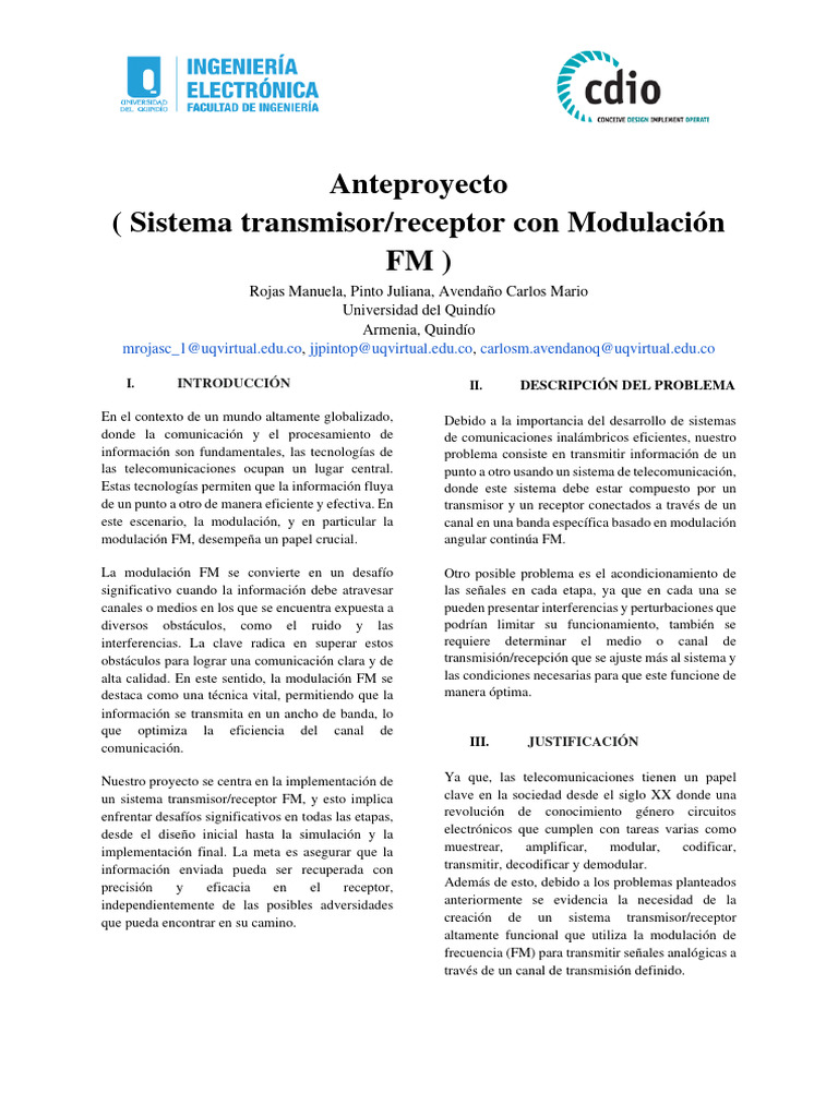 Anteproyecto RF Final | PDF | Modulación de frecuencia | Modulación