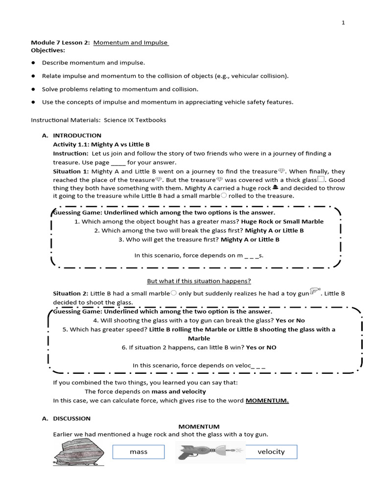 Module 7 Lesson 2 and 3 | PDF | Momentum | Velocity
