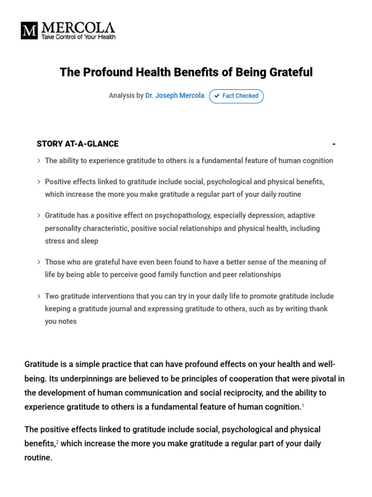 Profound Health Benefits of Being Grateful PDF | PDF | Gratitude | Sleep