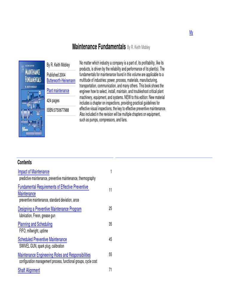 Maintenance Fundamentals By R Keith Mobley PDF Pump Gear