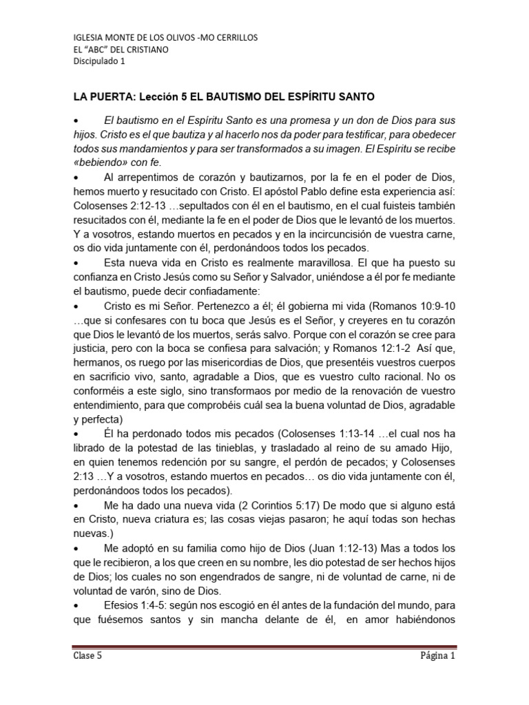 Clase 5 El Bautismo Del Espiritu Santo | PDF | espíritu Santo | Apóstol