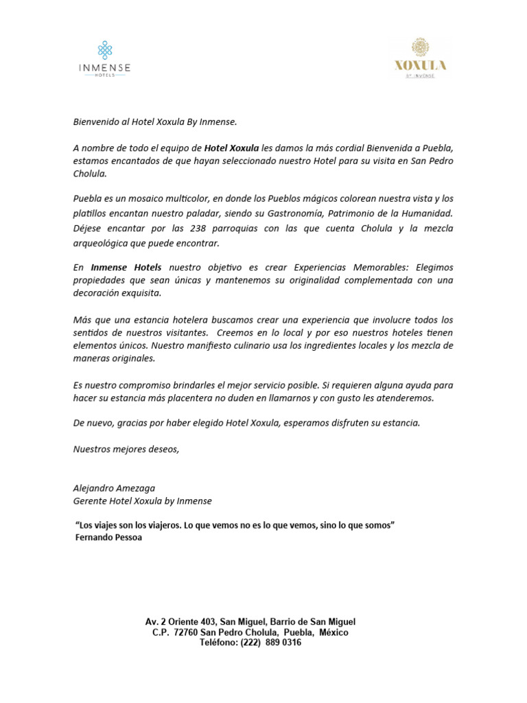 Carta de Bienvenida Hxo | PDF
