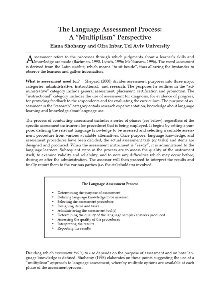 Shohamy Inbar 2006 The Language Assessment Process | PDF | Educational ...
