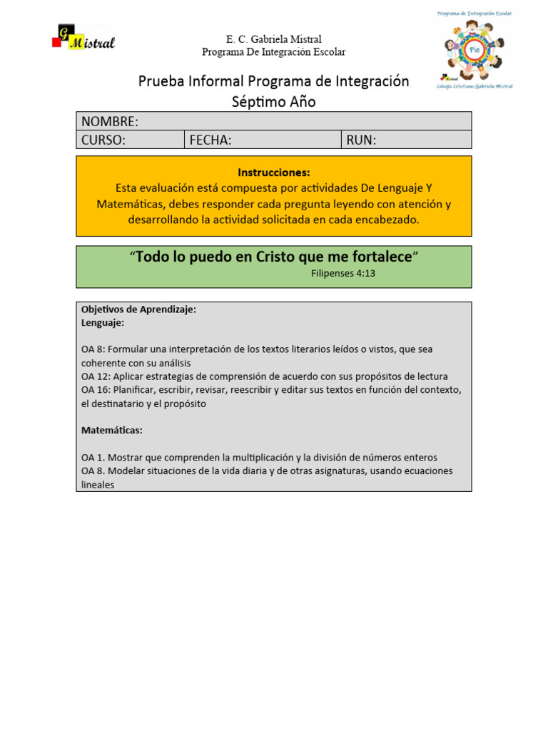 7° Prueba Informal Programa de Integració1 | PDF