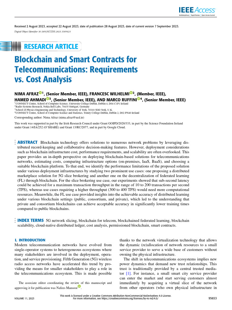 Blockchain and Smart Contracts For Telecommunications Requirements vs ...