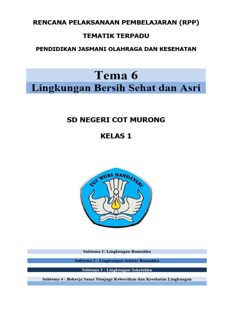 RPP Pjok Kelas 1 Tema 6 | PDF