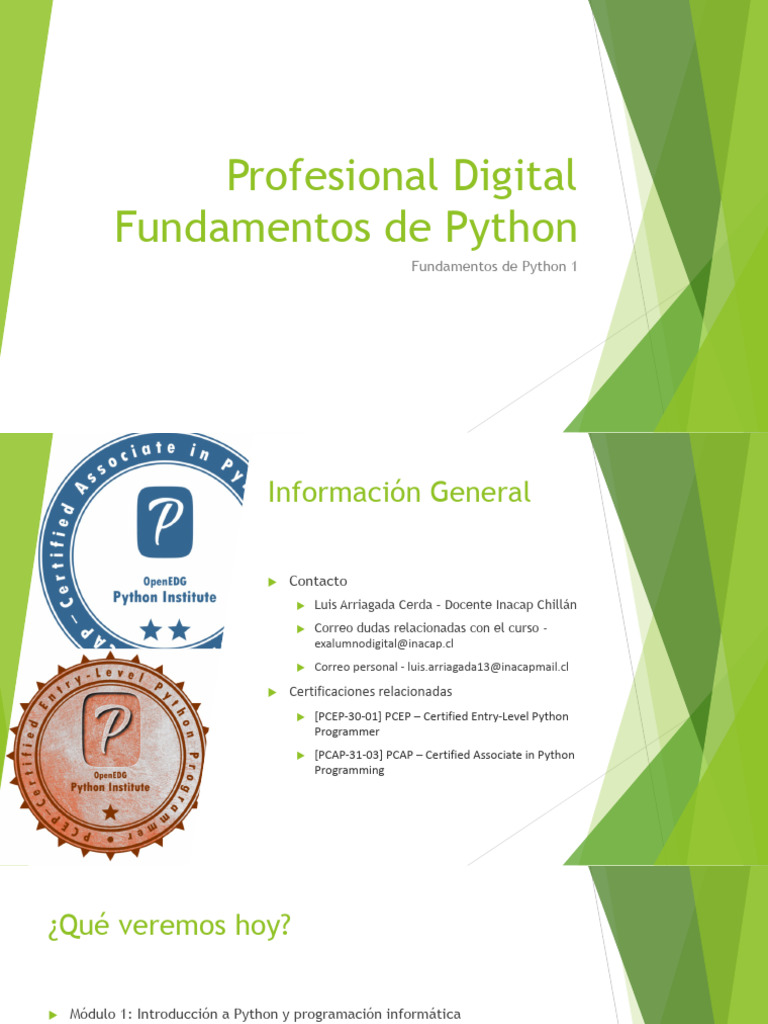 Profesional Digital - Fundamentos de Python 1 - Clase 01 | Descargar gratis PDF | Programación ...