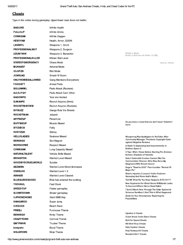 GTA Codes | PDF