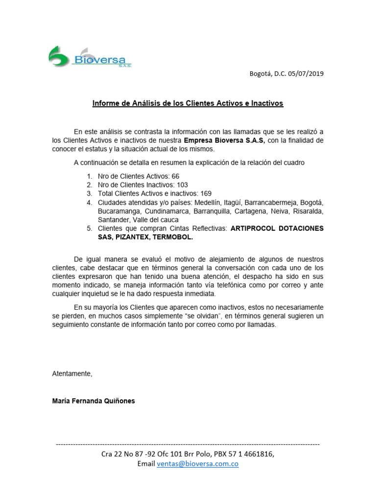 Informe de Análisis de los Clientes Activos e Inactivos | PDF