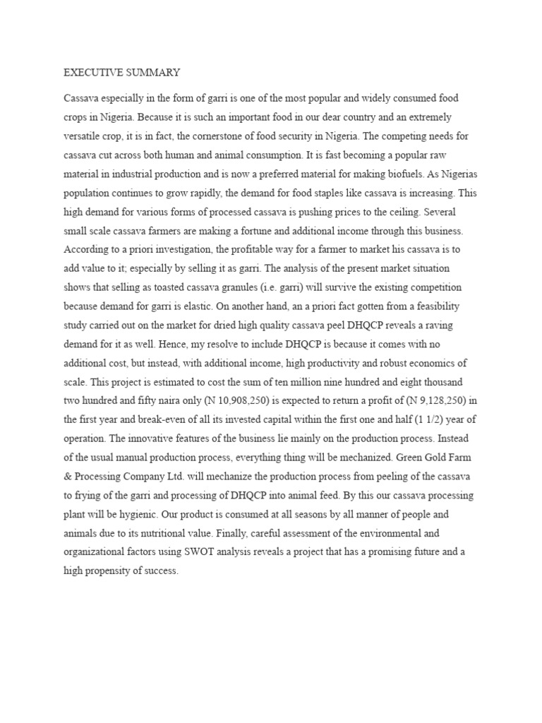 Cassava Processing Business Proposal | PDF | Net Present Value ...