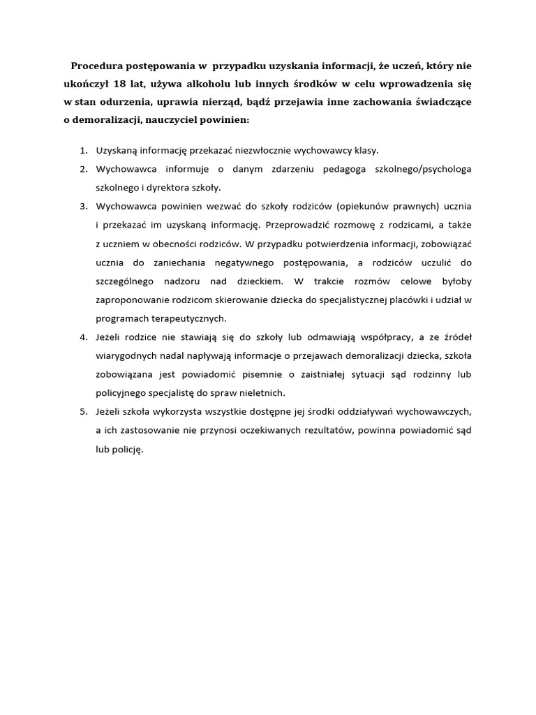 Procedury Bezpieczenstwa W Szkole Przejawiajacego Zachowania Swiadczace ... Procedury Bezpieczenstwa W Szkole Przejawiajacego Zachowania Swiadczace ...