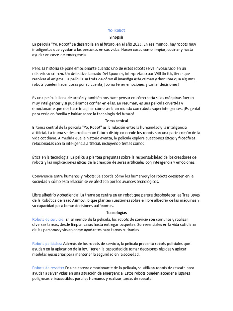 Sinopsis Yo, Robot | PDF | Robot | Robótica