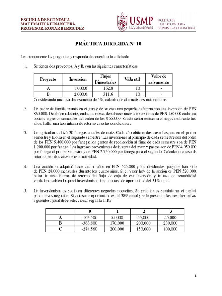 PD 10 MatFin | PDF | Tasa interna de retorno | Sector privado