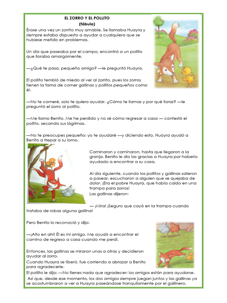 EL ZORRO Y EL POLLITO Fabula | PDF | Pluma | Cabra