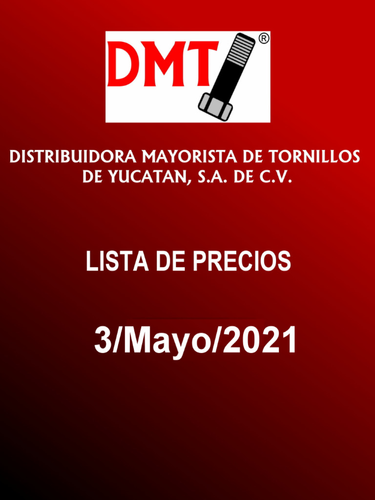 Lista Precios DMT 03 Mayo 2021 | PDF | Tornillo | Arandela (Hardware)