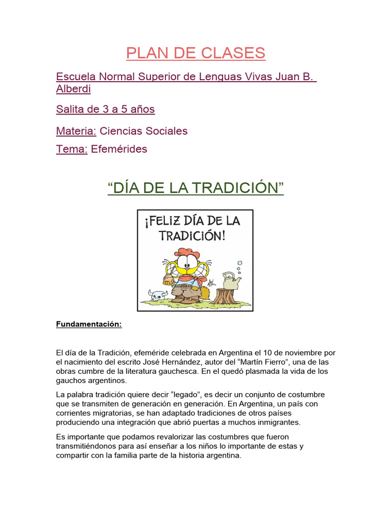 Planificación Dia de La Tradición | PDF | Tradiciones