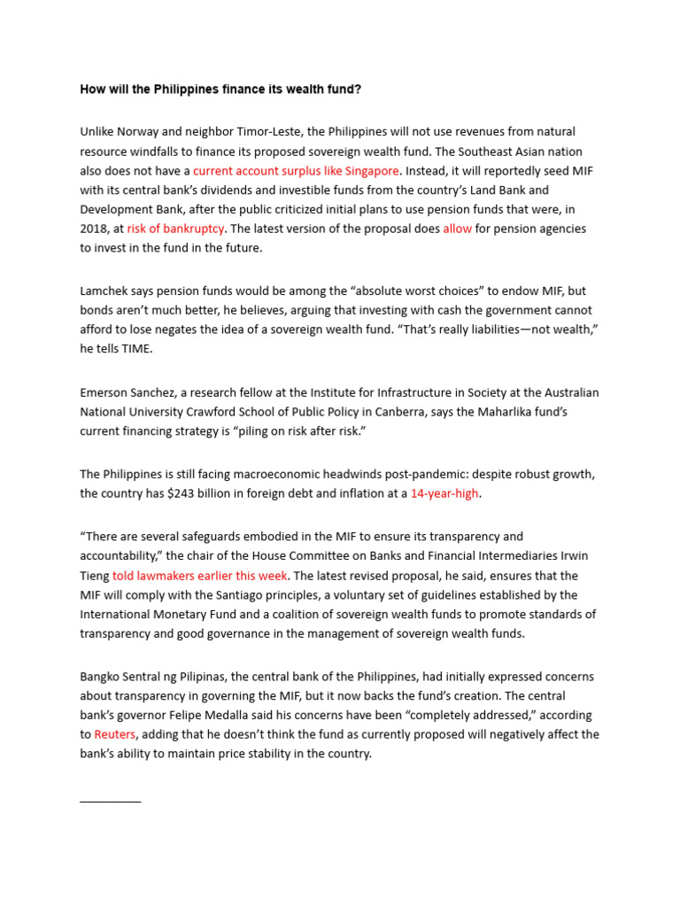 Maharlika Wealth Fund Constructive Speech Guide | PDF | Infrastructure ...